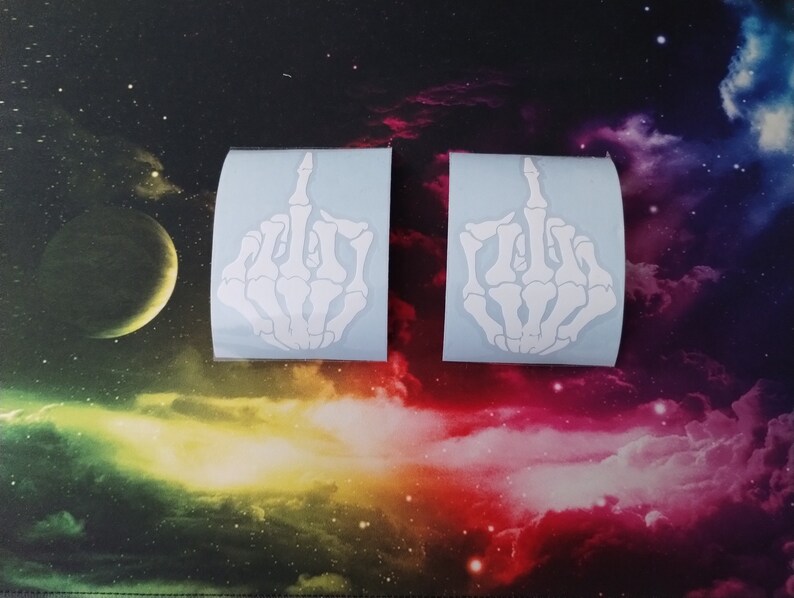Skeleton Middle Finger Car Decal, Set of 2 Decals, Handmade Vinyl ...