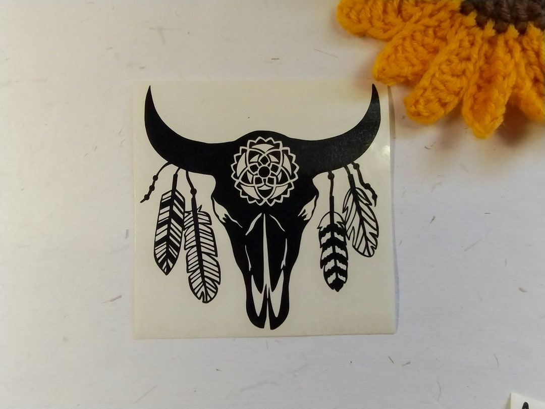 Cow Skull Feathers Car Decal: Handmade Vinyl Bumper Sticker - Etsy