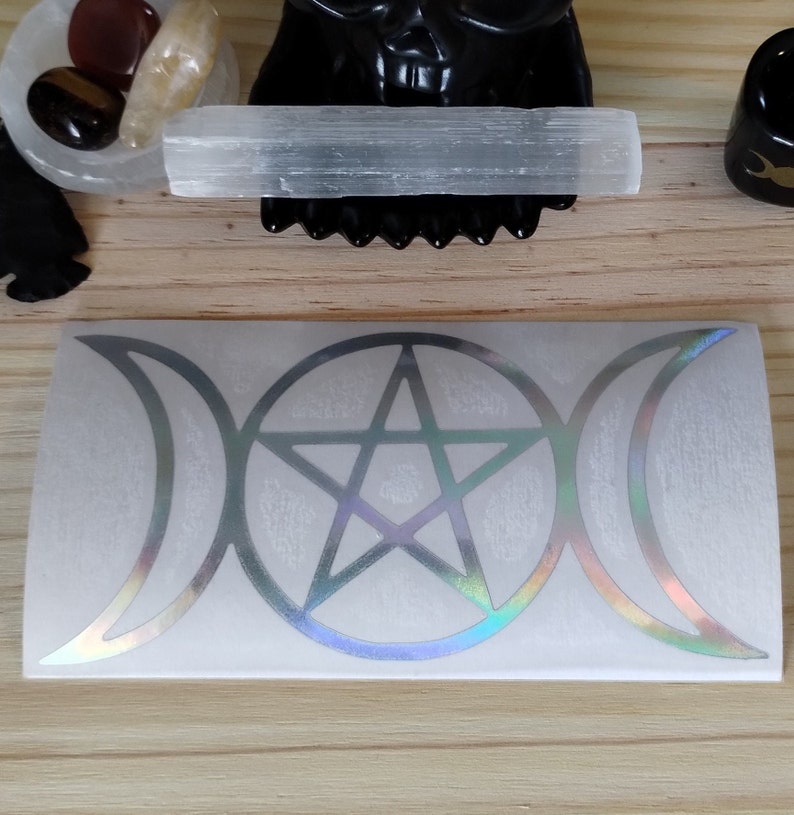 Pentagram Triple Moon Goddess Car Decal, Handmade Vinyl Bumper Sticker ...