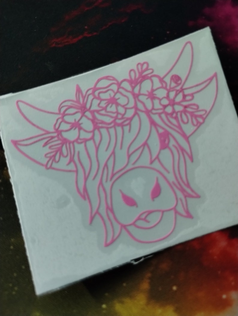 Highland Cow Flower Car Decal Handmade Vinyl Bumper Sticker - Etsy