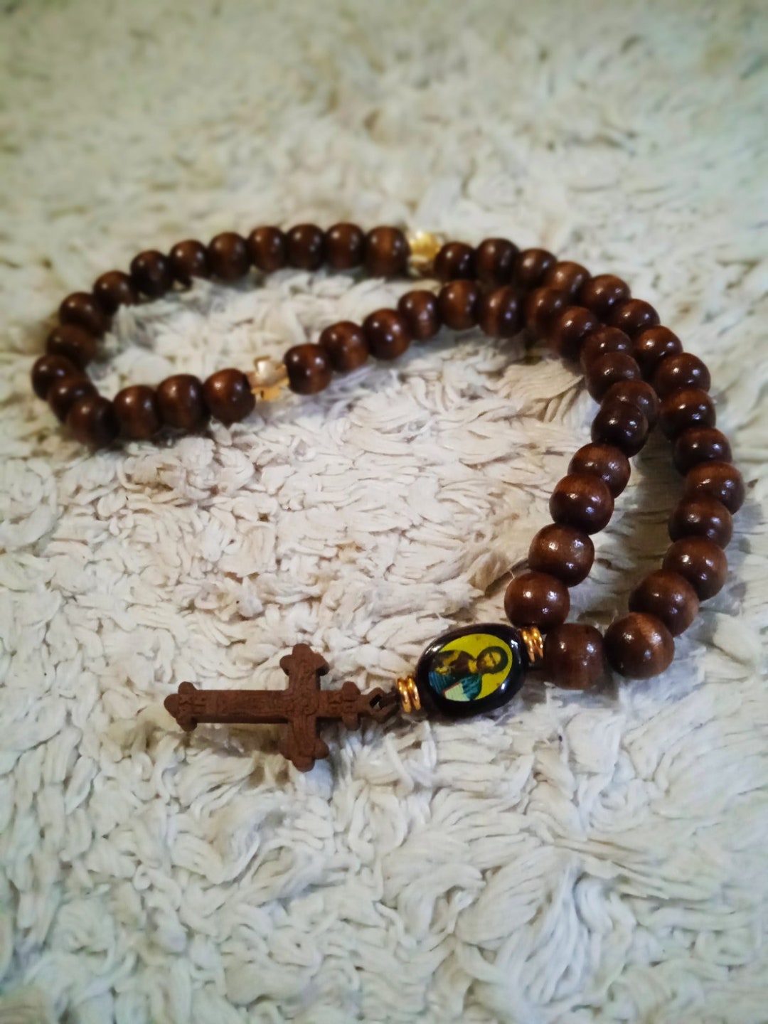 50knot Wooden Beaded Prayer Rope Small Prayer Beads Jesus Crist Panagia ...