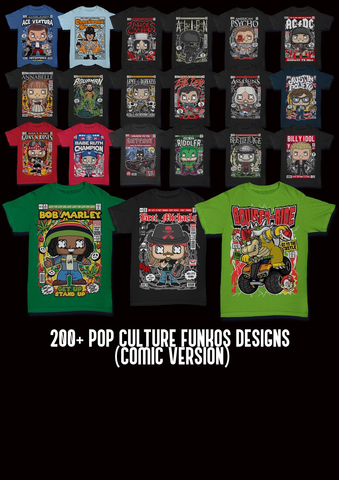 400+ Pop Culture Funko Designs, Sublimation, DTF, DTG, Png, Cartoon ...