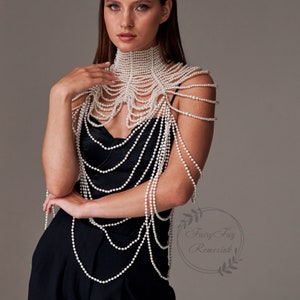 Pearl Harness, Pearl Body Chain With Sleeves, Bridal Body Jewelry ...