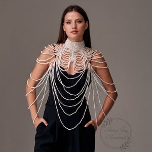 Pearl Harness, Pearl Body Chain With Sleeves, Bridal Body Jewelry ...
