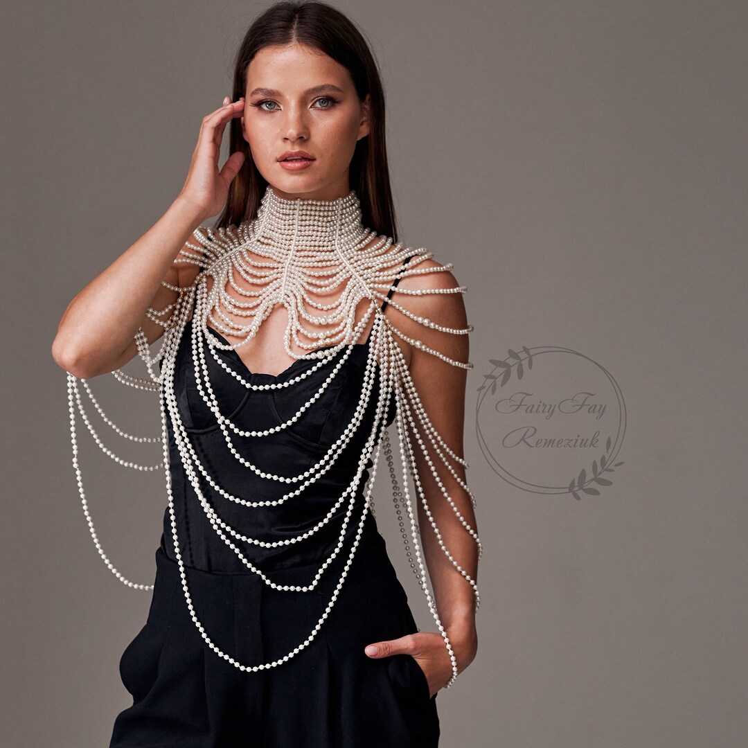 Pearl Harness, Pearl Body Chain With Sleeves, Bridal Body Jewelry ...