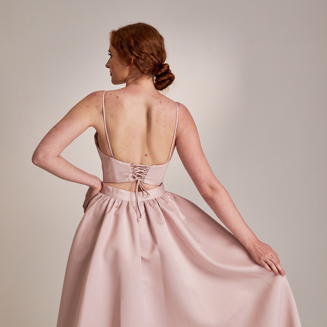 Blush Wedding Dress Plus Size, Light Pink Satin Dress, Pink Wedding ...