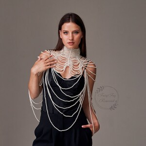 Pearl Harness, Pearl Body Chain With Sleeves, Bridal Body Jewelry ...