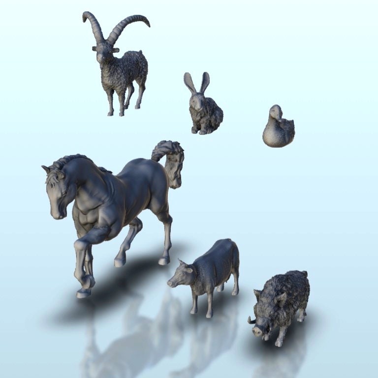 Set of Farm Animals - Boar + Cow + Duck + Goat + Horse + Rabbit - STL ...