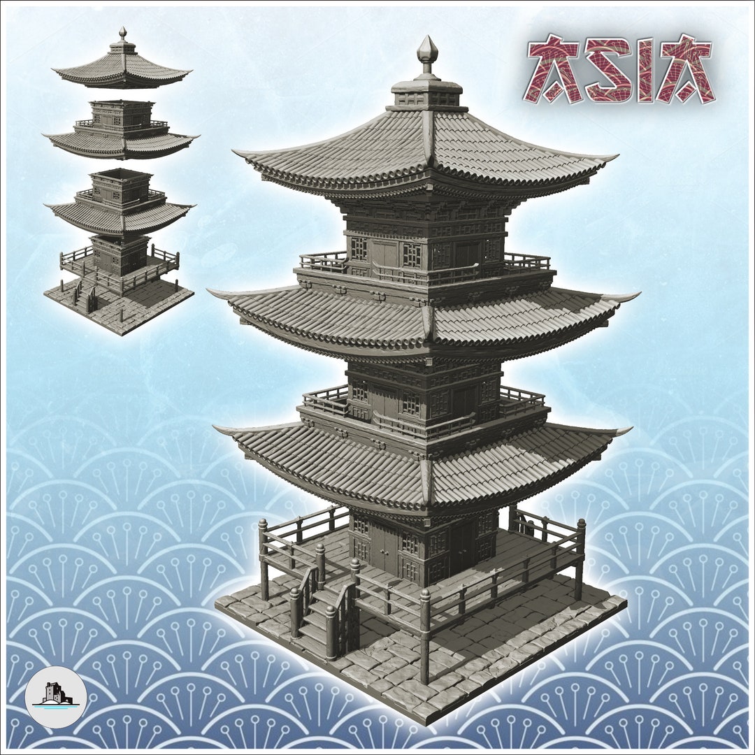 Big Asian Pagoda With Wooden Platform (40) - STL 3D Printing Asian Japan Pacific Terrain ...