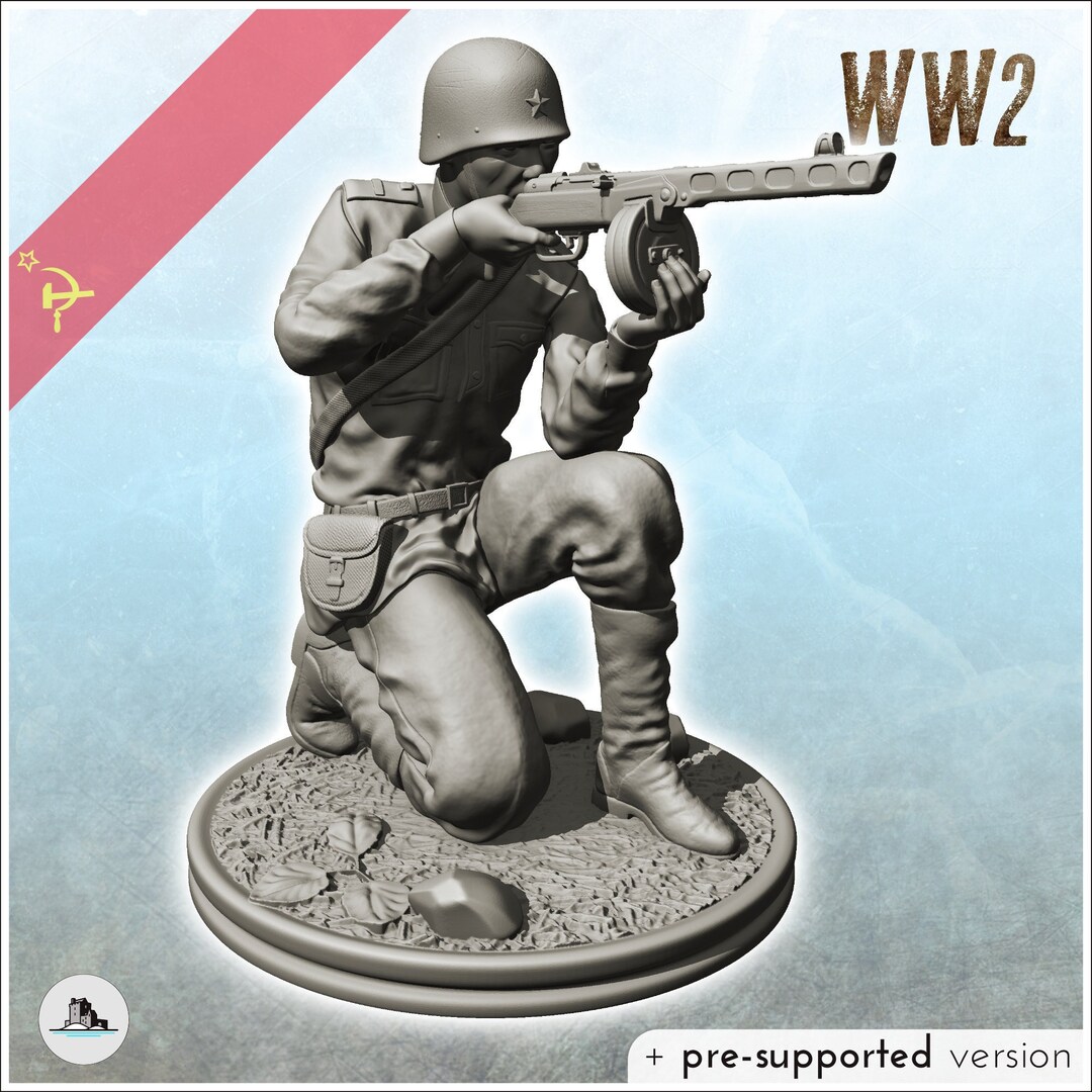Crouching Soviet Soldier Firing Ppsh-41 (6) - STL 3D Printing Eastern ...