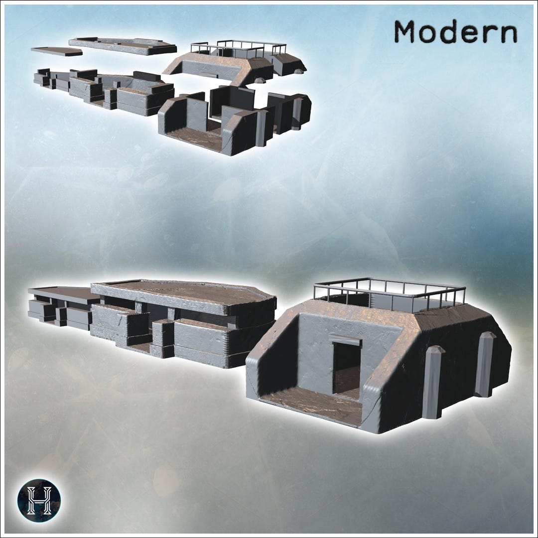 Three Modern, Flat-roofed Bunkers With Reinforced Walls, Featuring an ...