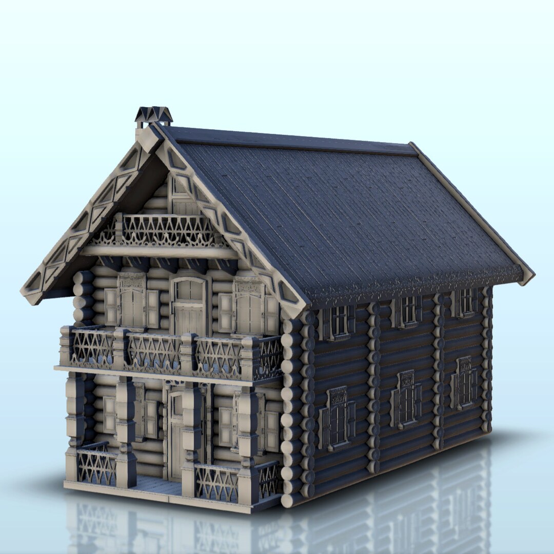 Large Slavic Log House With Floor and Terrace 17 STL 3D Print Dark ...