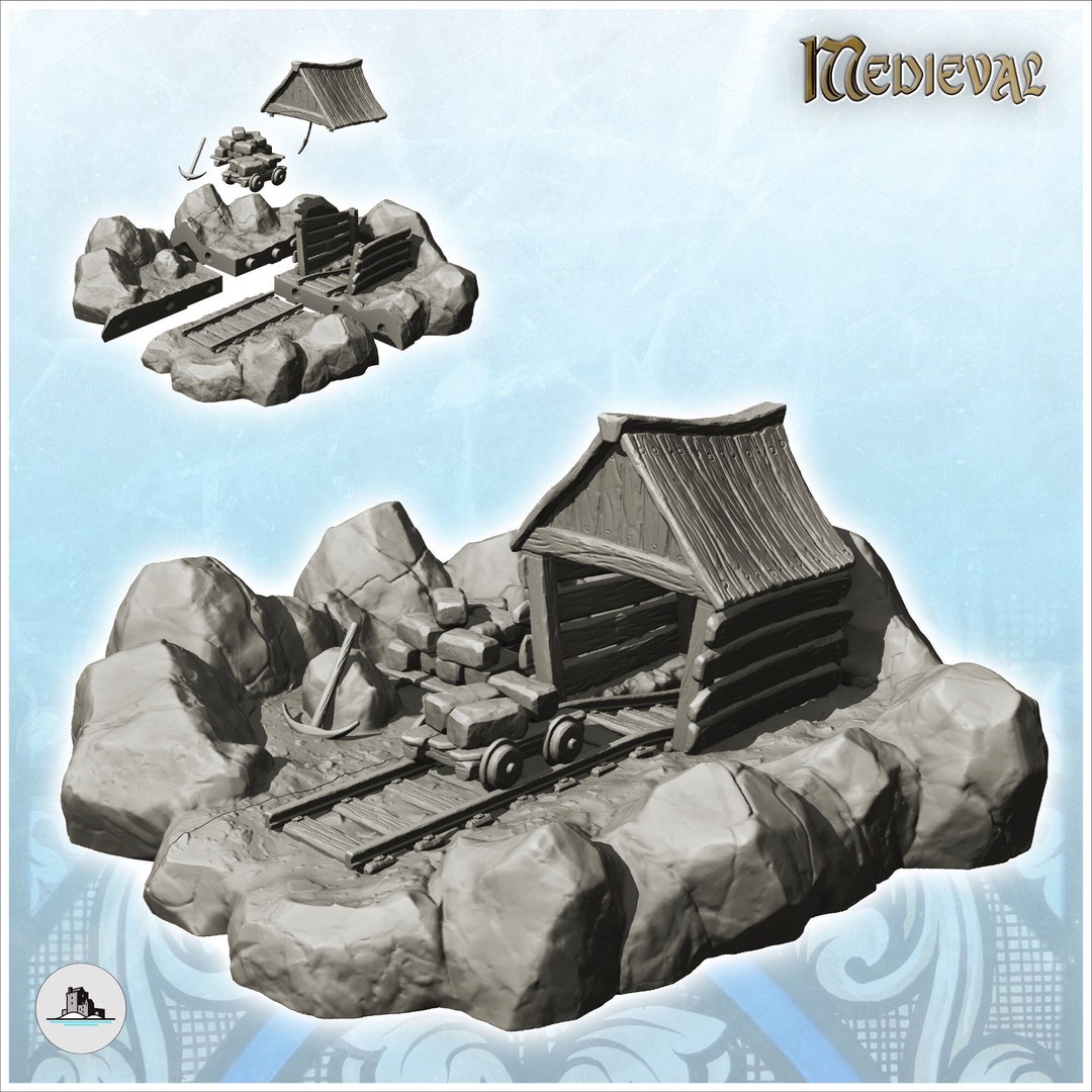 Underground Mine Entrance With Rail and Carved Stone (4) - STL 3D Print ...