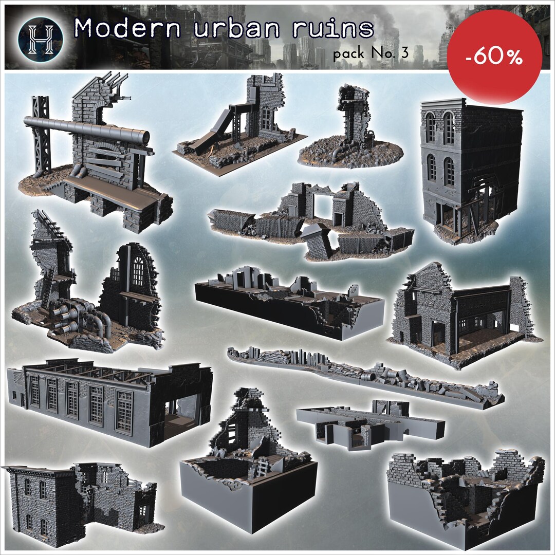 Modern Urban Ruins Pack No. 3 - STL 3D Printing Printer Ww2 Ww1 Modern ...