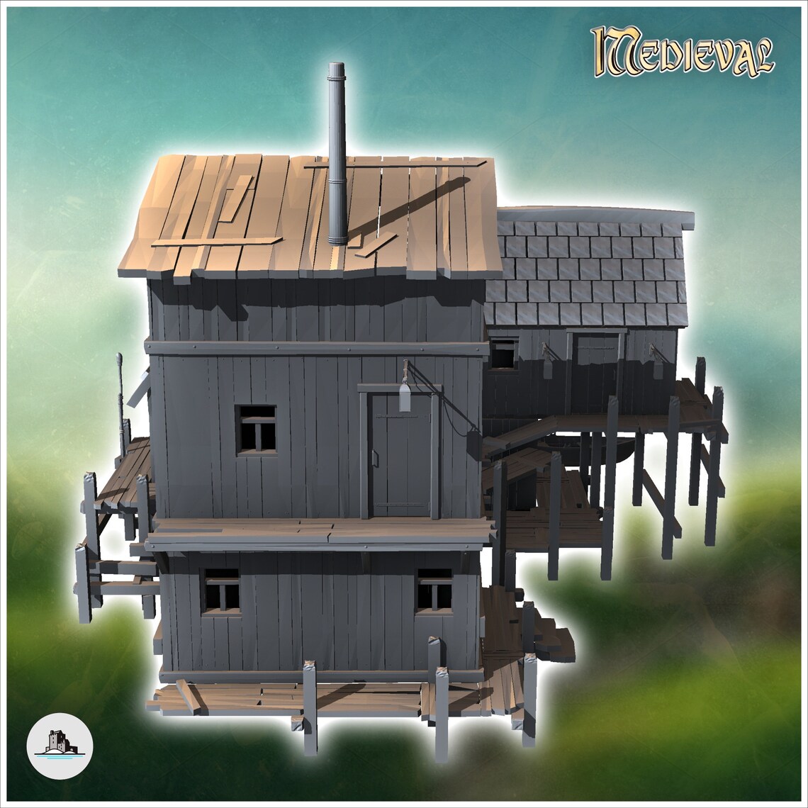 Medieval Port Village With Boat Ramp and Houses (1) - STL 3D Print Dark ...