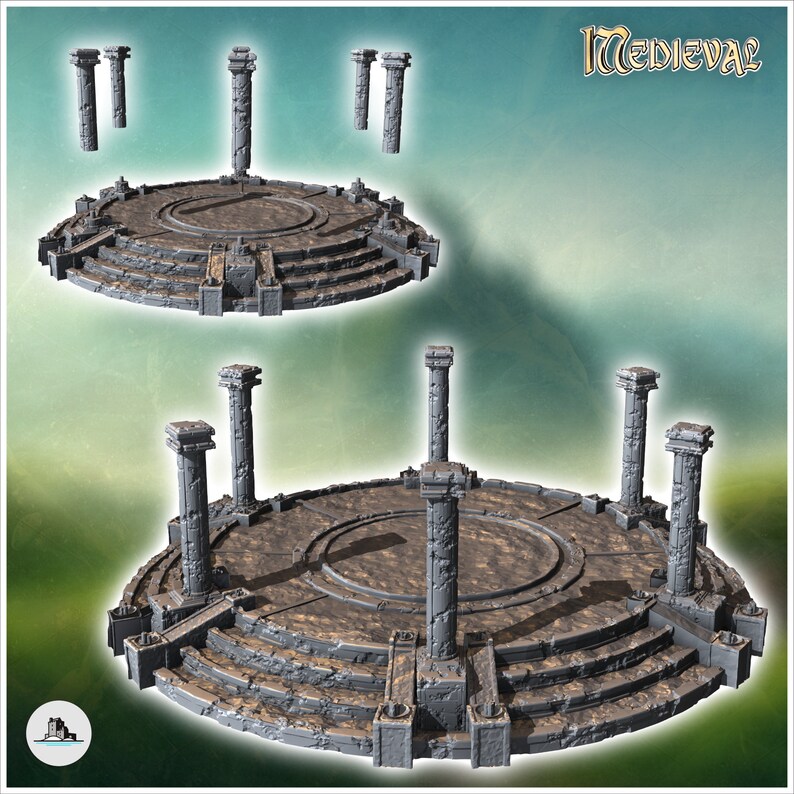 Stone Altar on Platform With Columns and Stair Treads - STL 3D Print ...