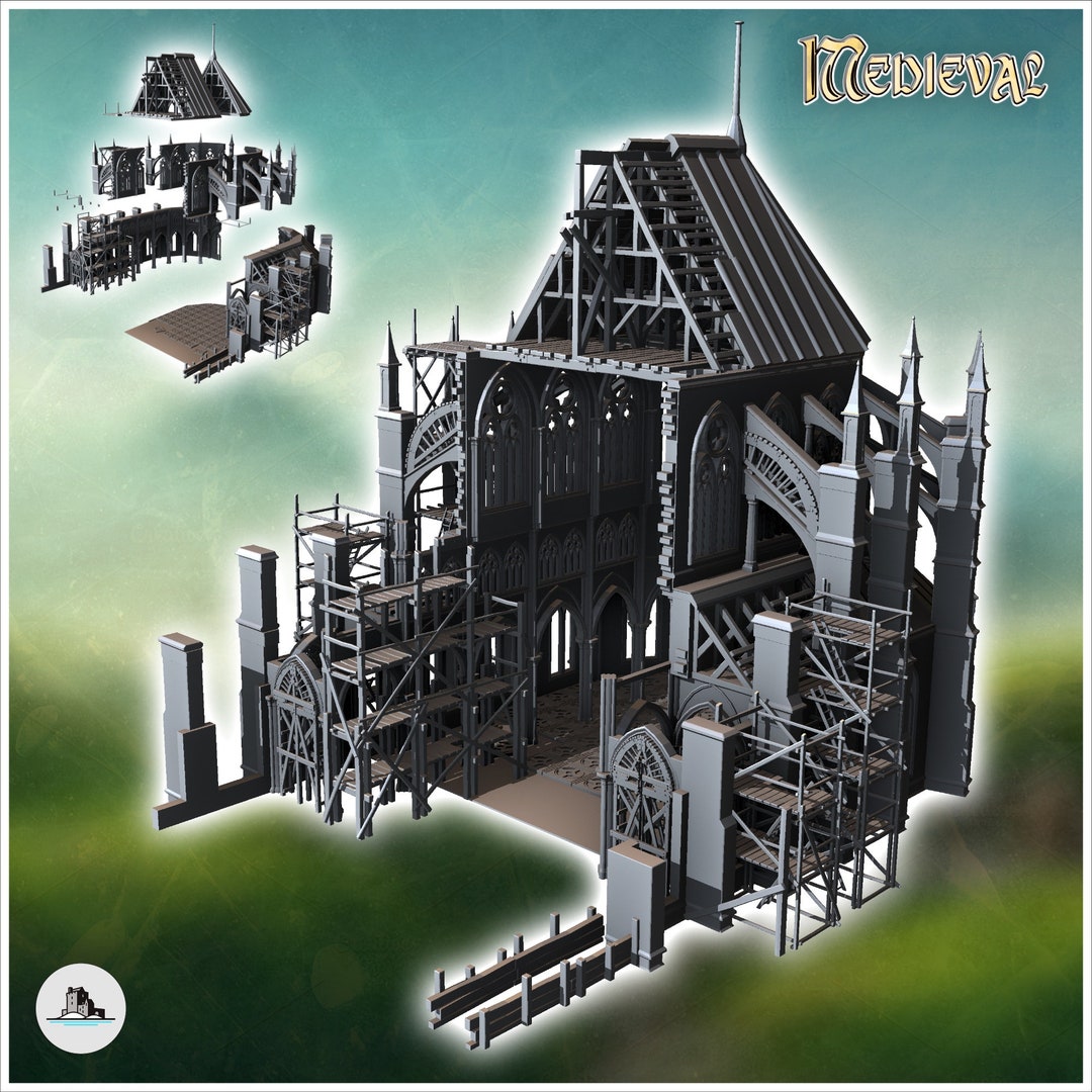 Medieval Gothic Cathedral Under Construction - STL 3D Print Dark Gothic ...