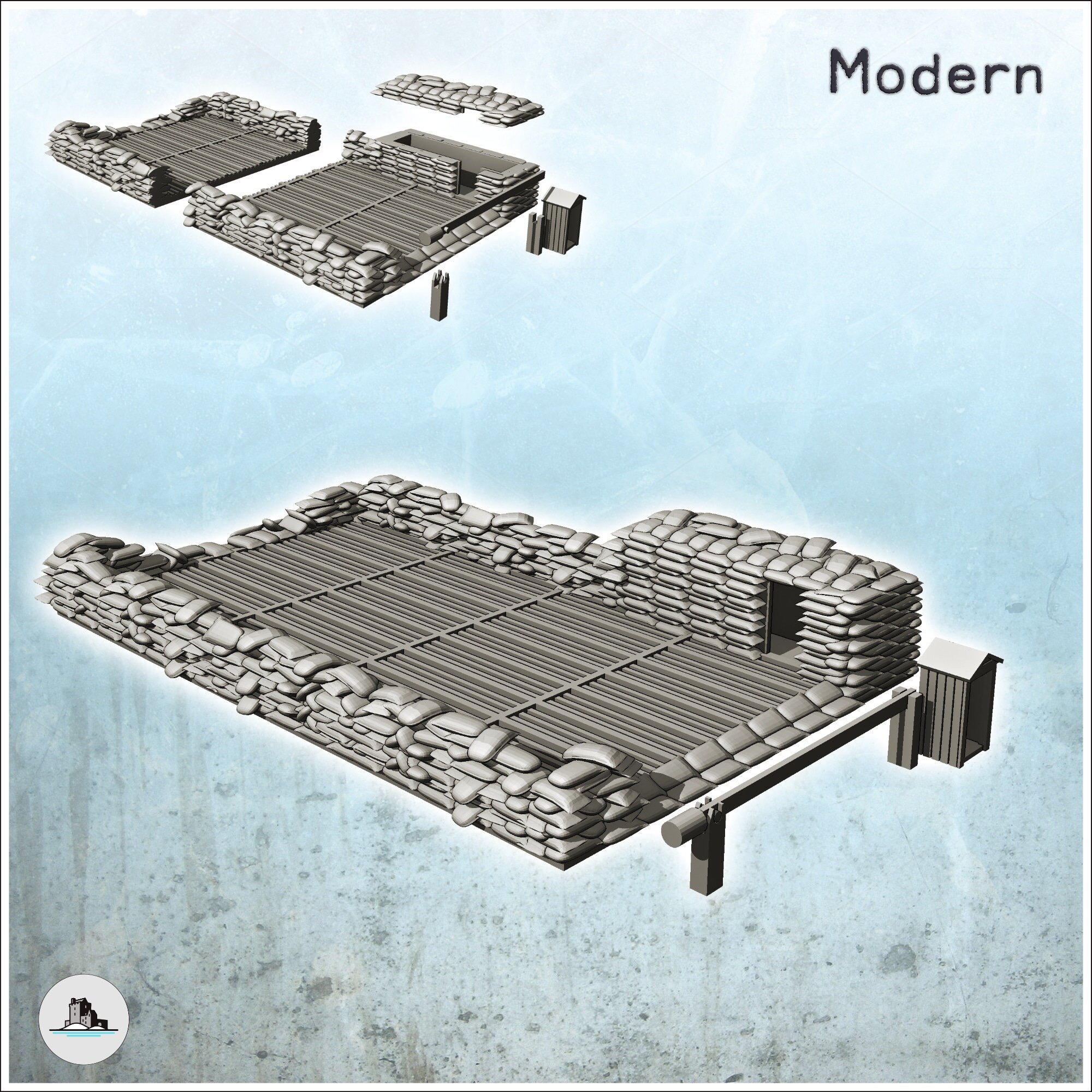 Helicopter Landing Platform With Sandbags and Protective Bunker (6 ...