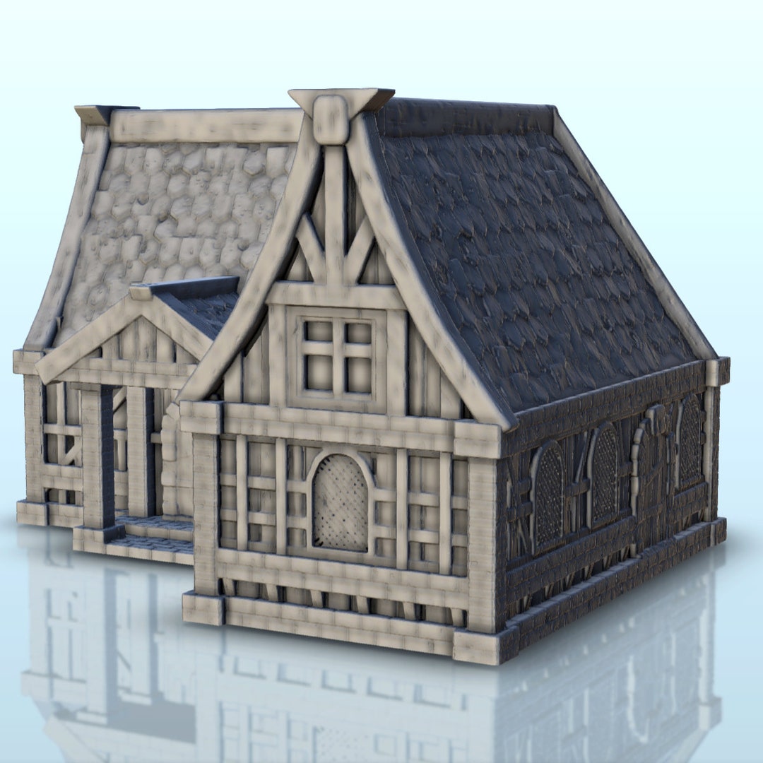 Medieval House in Wood and Stone With Canopy and Concave Roof (12 ...