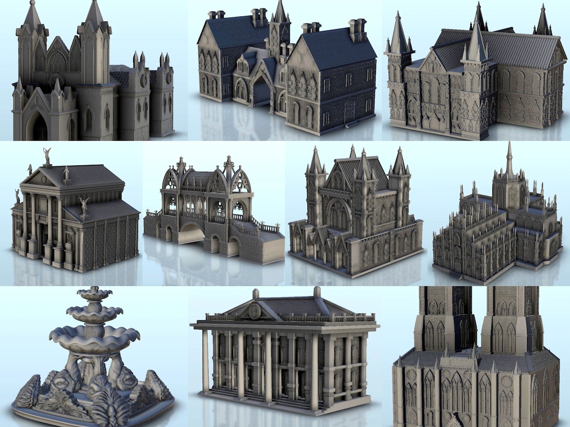Pack of Gothic Buildings & Accesories STL 3D Printing - Etsy