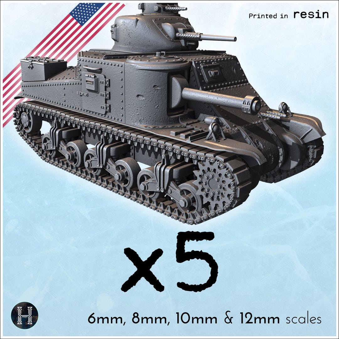 M3 Lee Medium Tank X5 Resin-printed 6mm 8mm 10mm 12mm WW2 Axis & Allies ...