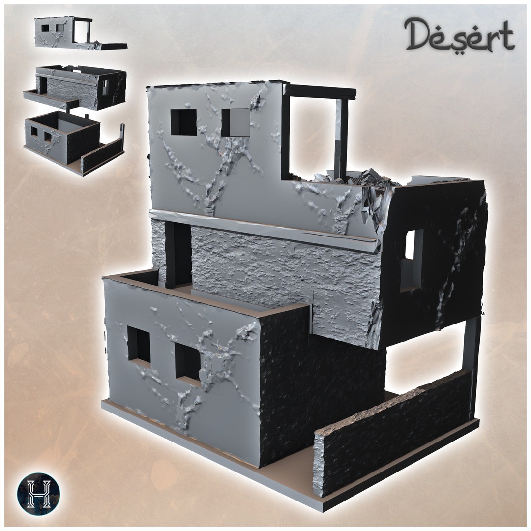 Desert Building With Flat Roof Terrace and Wall (12) - STL 3D Printing ...
