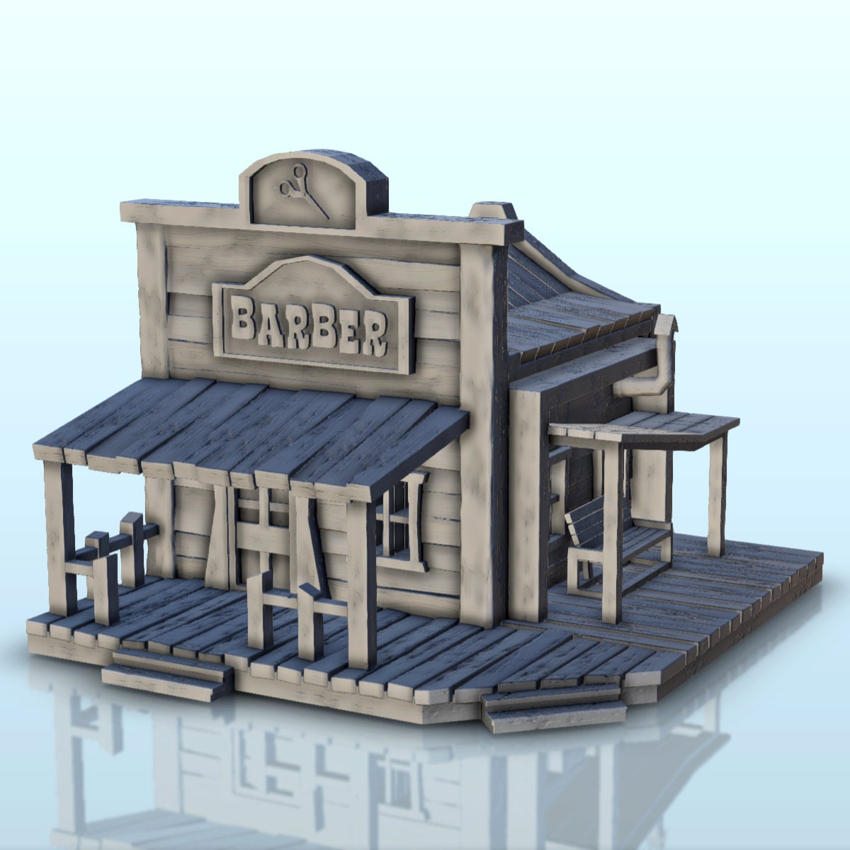 Western Barber Shop With Canopy and Bench (10) - Wild West STL 3D ...