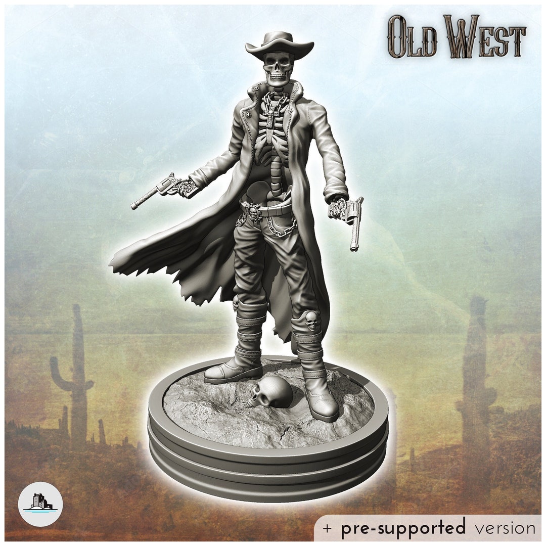 Skeleton Cowboy With Skull and Two Revolvers (10) - Wild West STL 3D ...