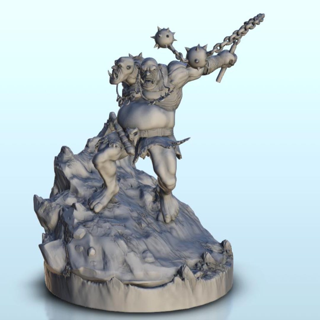 Orc Creature With Two Heads 3 - STL 3D Printing Ork Green Horde Fantasy ...