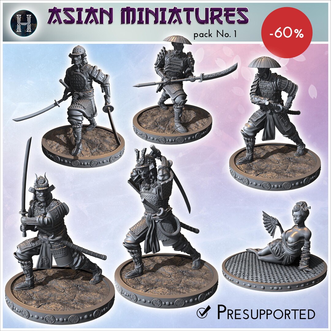 Asian Miniatures Pack No. 1 - STL 3D Printing Medieval Shogun Asian ...