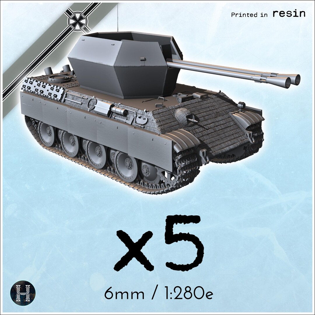 Panzer V Flakpanther 55 Mm open Version X5 Resin Printed 6mm 1/280 WW2 ...