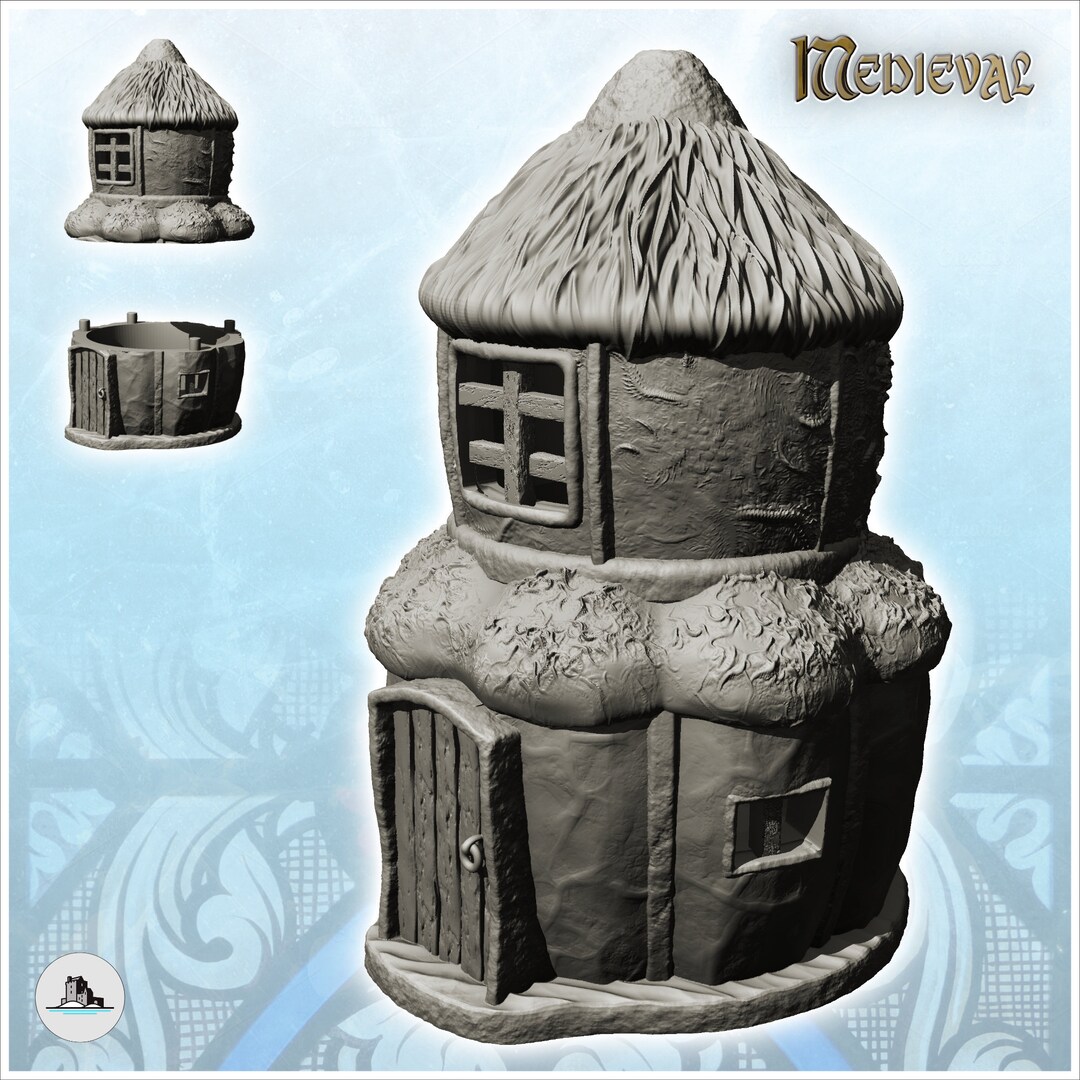 Round Two-storey Dwelling With Wooden Logs and Straw Roof 15 STL 3D ...