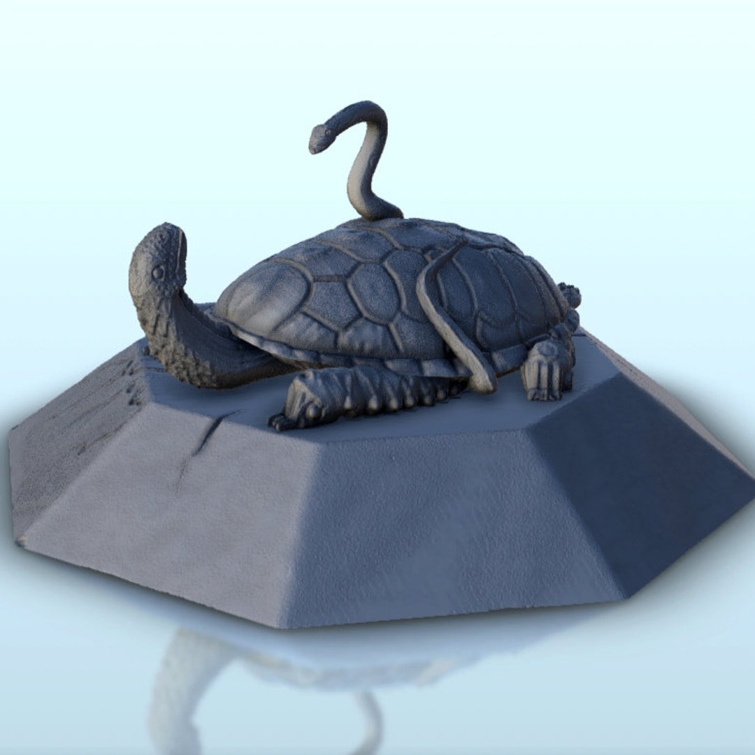 Statue of Snake and Turtle Seated on Base 4 STL 3D Printing Asian Japan ...