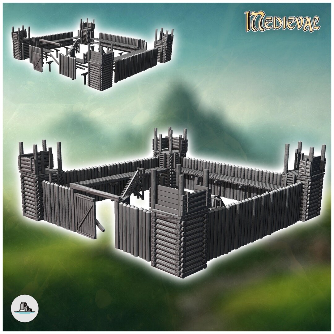 Fortified Outpost With Log Walls, Large Wooden Gate, and Defense Towers ...