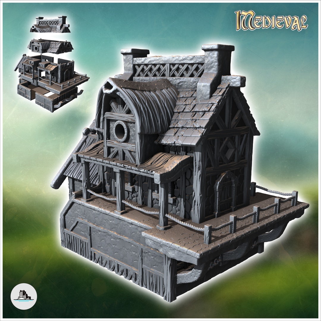 Medieval Building With Tiled Roof and Balustraded Ter STL 3D Print Dark ...