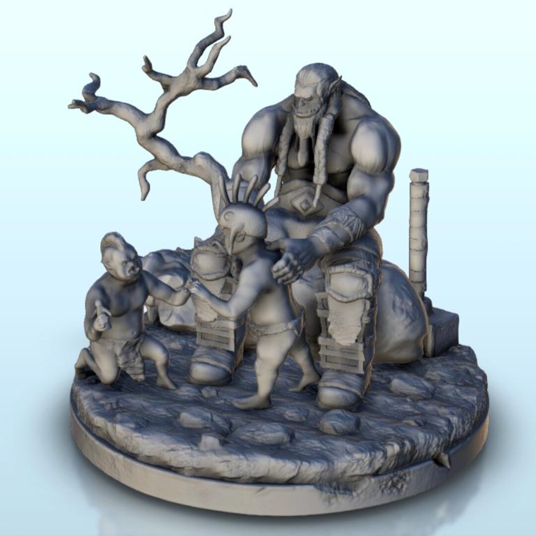 Orc Family With Father and Children 9 - STL 3D Printing Ork Green Horde ...