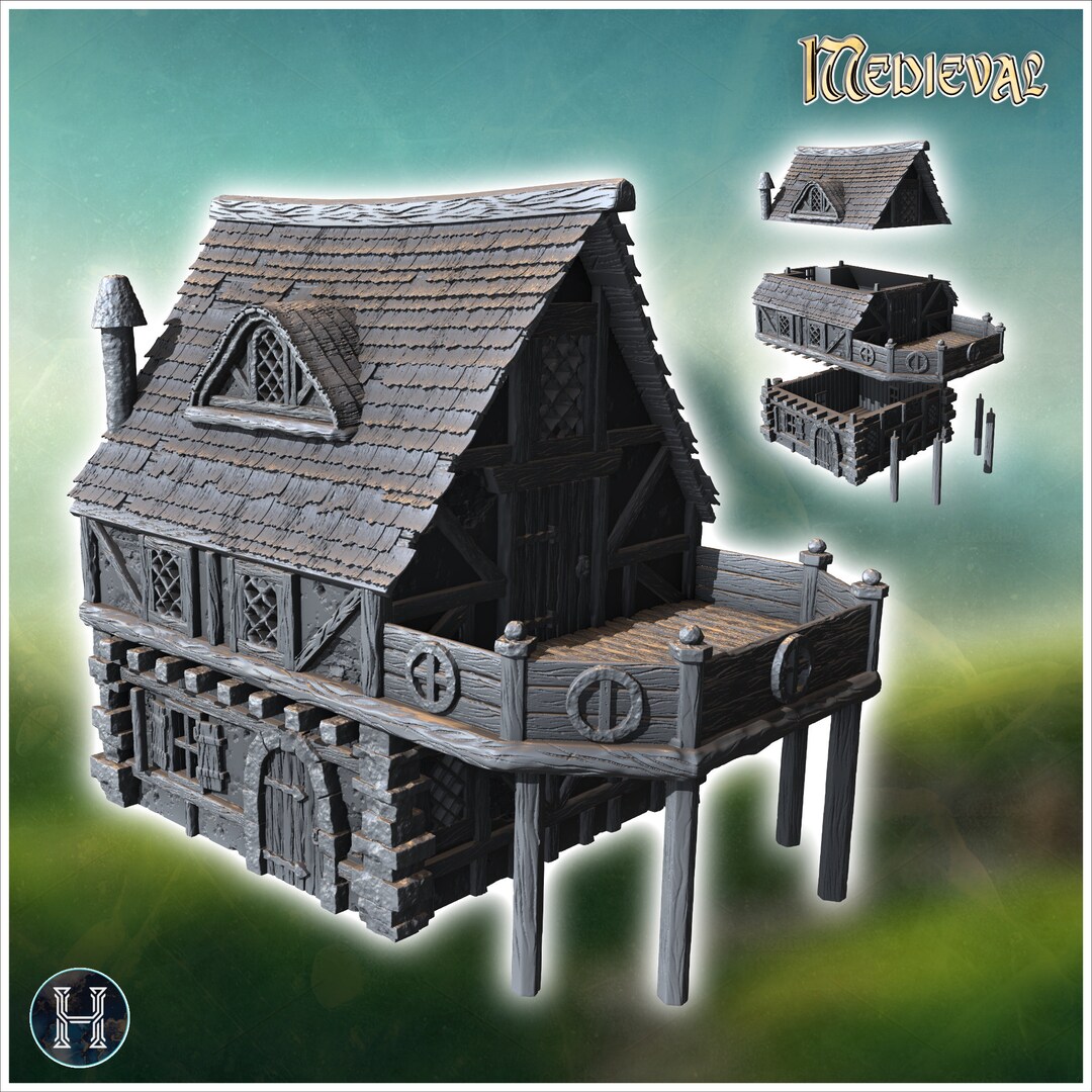 Medieval Building With Fireplace and Large Terrace on - STL 3D Print ...