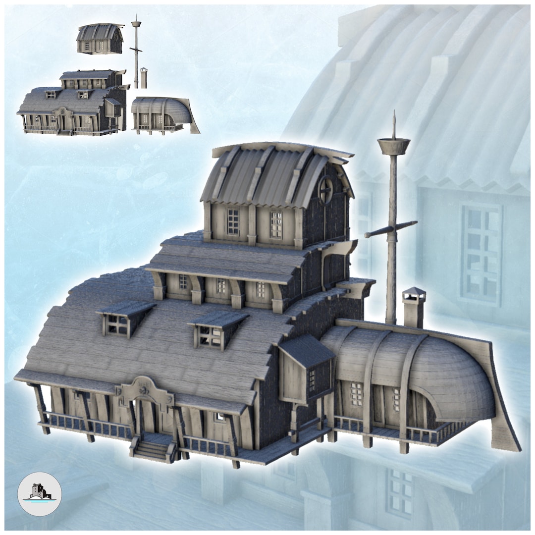 Large Medieval Wooden Pirate Building With Mast and Floor (8) - STL 3D ...