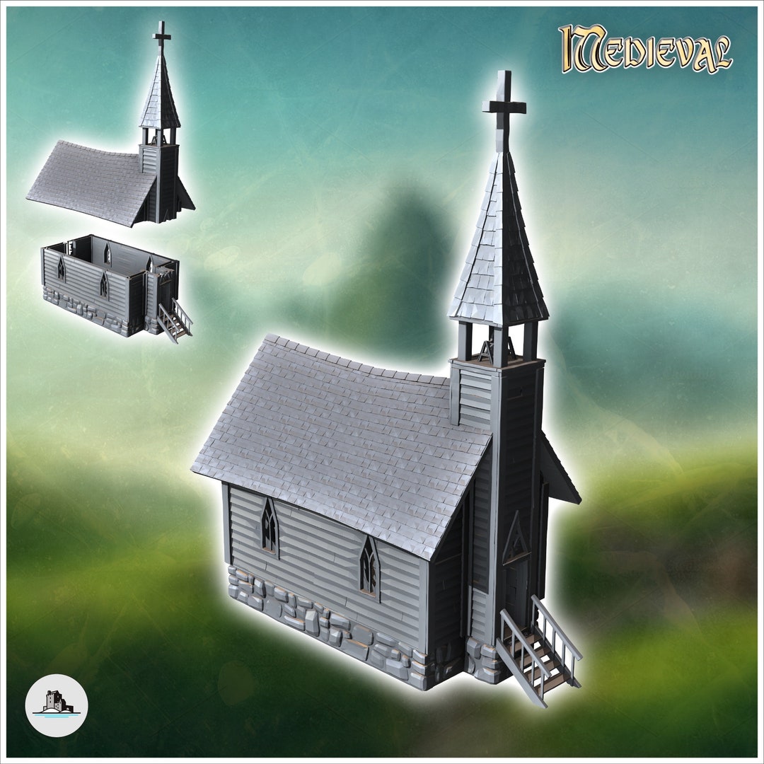 Medieval Wooden Chapel With a Stone Base and Access Stairs (7) - STL 3D ...