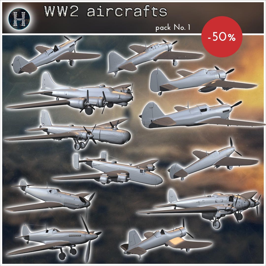 WWII Aircraft Pack No. 1 - STL 3D Printing Printer WW2 Konlfikt 47 39 ...