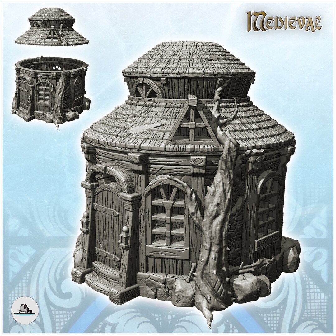 Round Medieval House With Double Roof a - STL 3D Print Dark Gothic ...