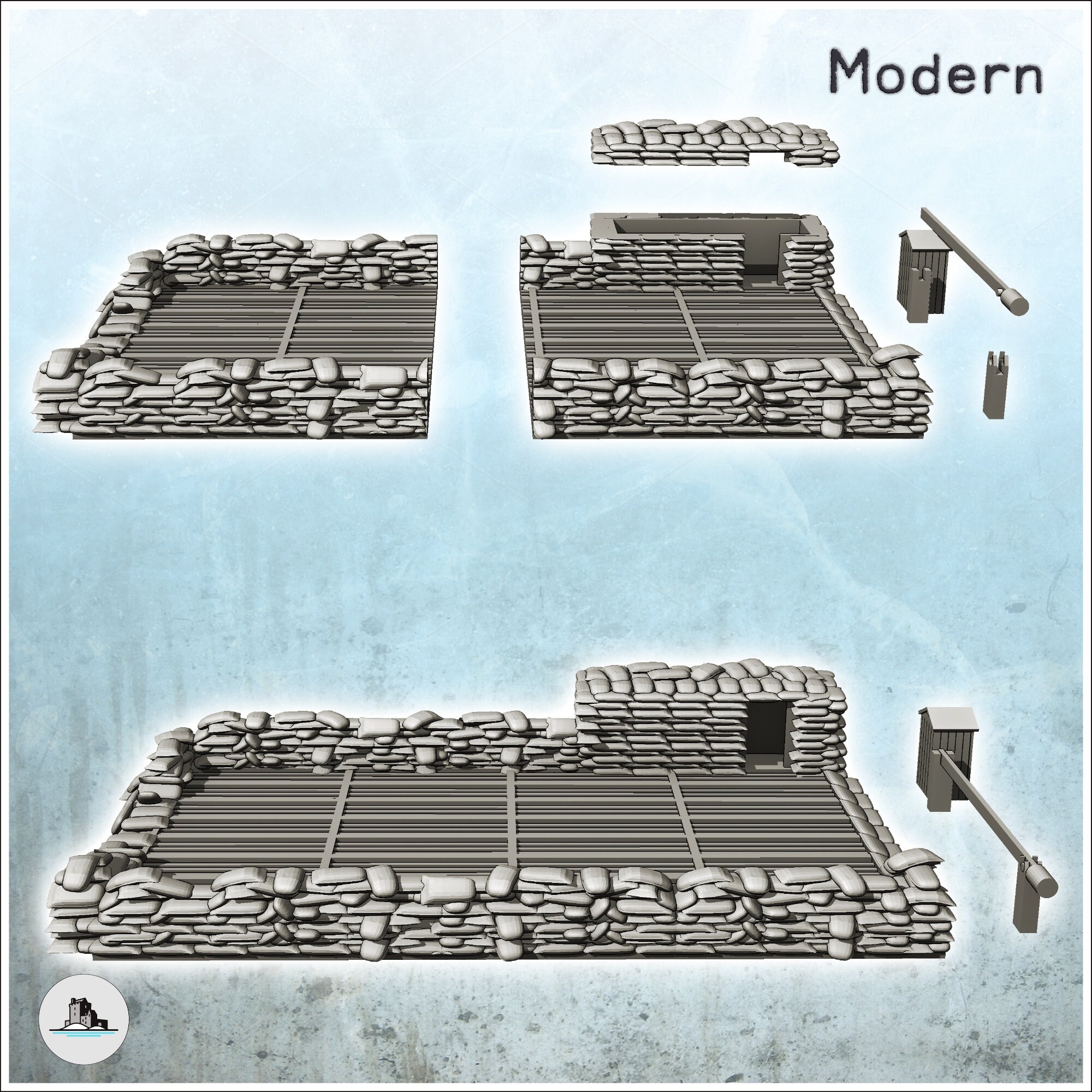 Helicopter Landing Platform With Sandbags and Protective Bunker (6 ...