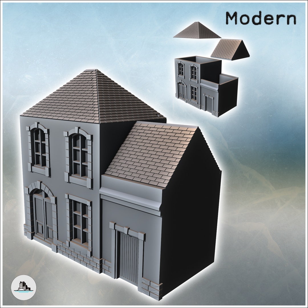 Modern Slate-roofed Building With Annex and Upper Floor (20) - STL 3D ...