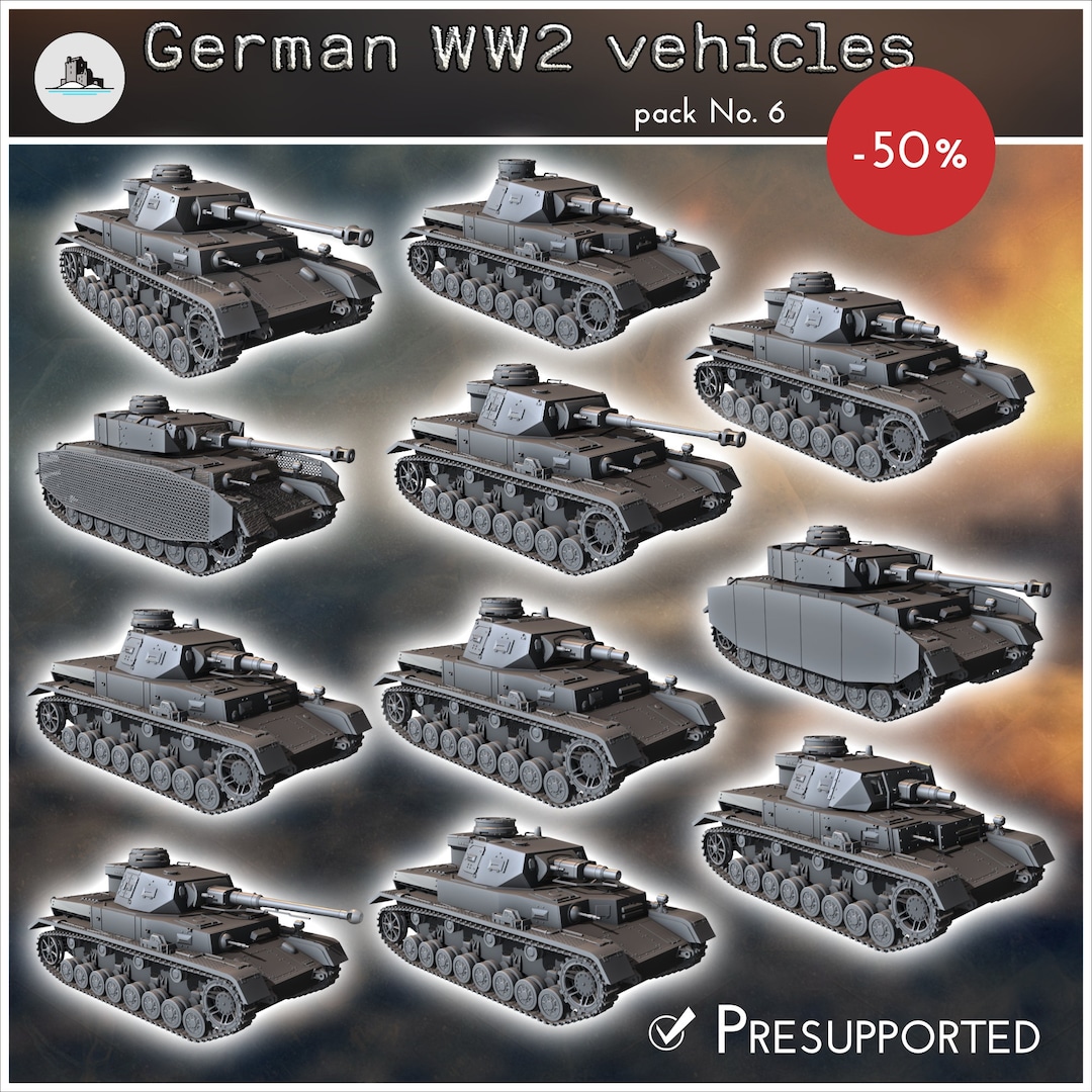 German WW2 Vehicles Pack (panzer IV No. 2) - STL 3D Printing World War ...