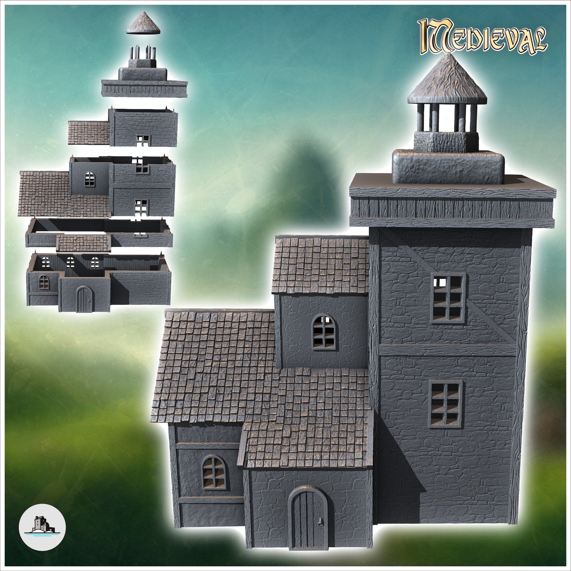 Medieval Lighthouse With Square Stone T - STL 3D Print Dark Gothic ...
