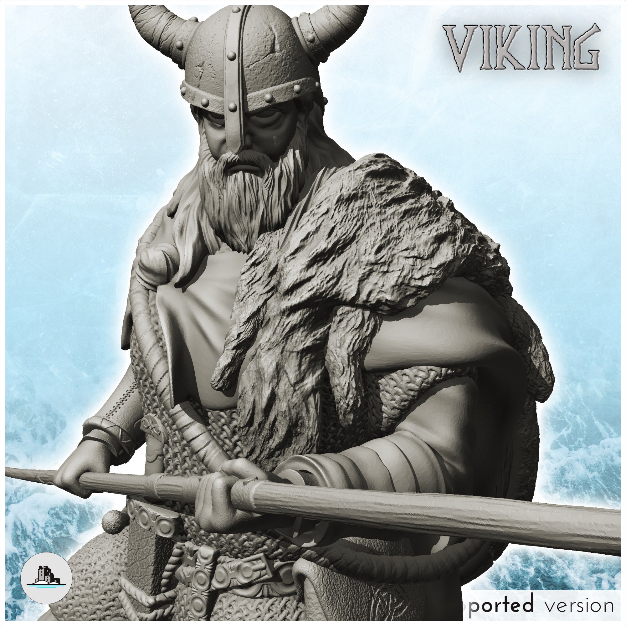 Viking Warrior With Horned Helmet and Spear (15) - STL 3D Printing FDM ...