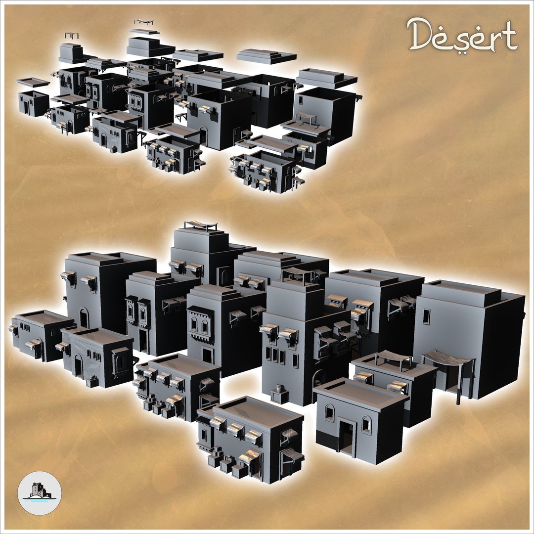 Large Set of Fourteen Flat-roofed Desert Buildings (7) - STL 3D ...