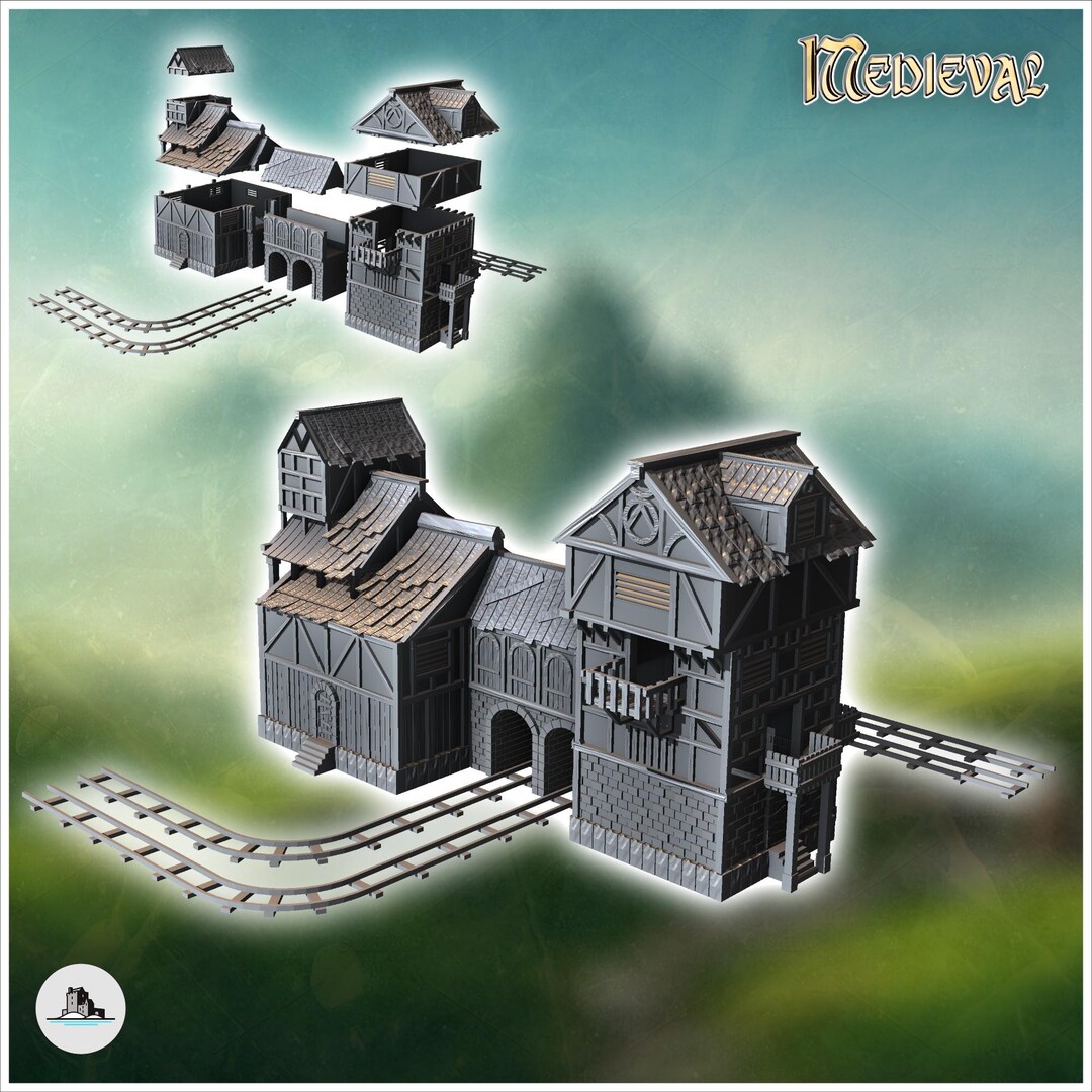 Medieval Mine Building With Double Central Arch and Rails for Wagons 10 ...