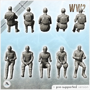 Set of Five German Aircraft Pilots With Equipment STL 3D Printing WW2 ...