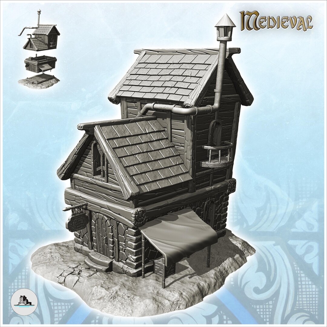 Medieval House With Zinc Drain Pipes, Canvas Awning, Entrance Sign (13 ...